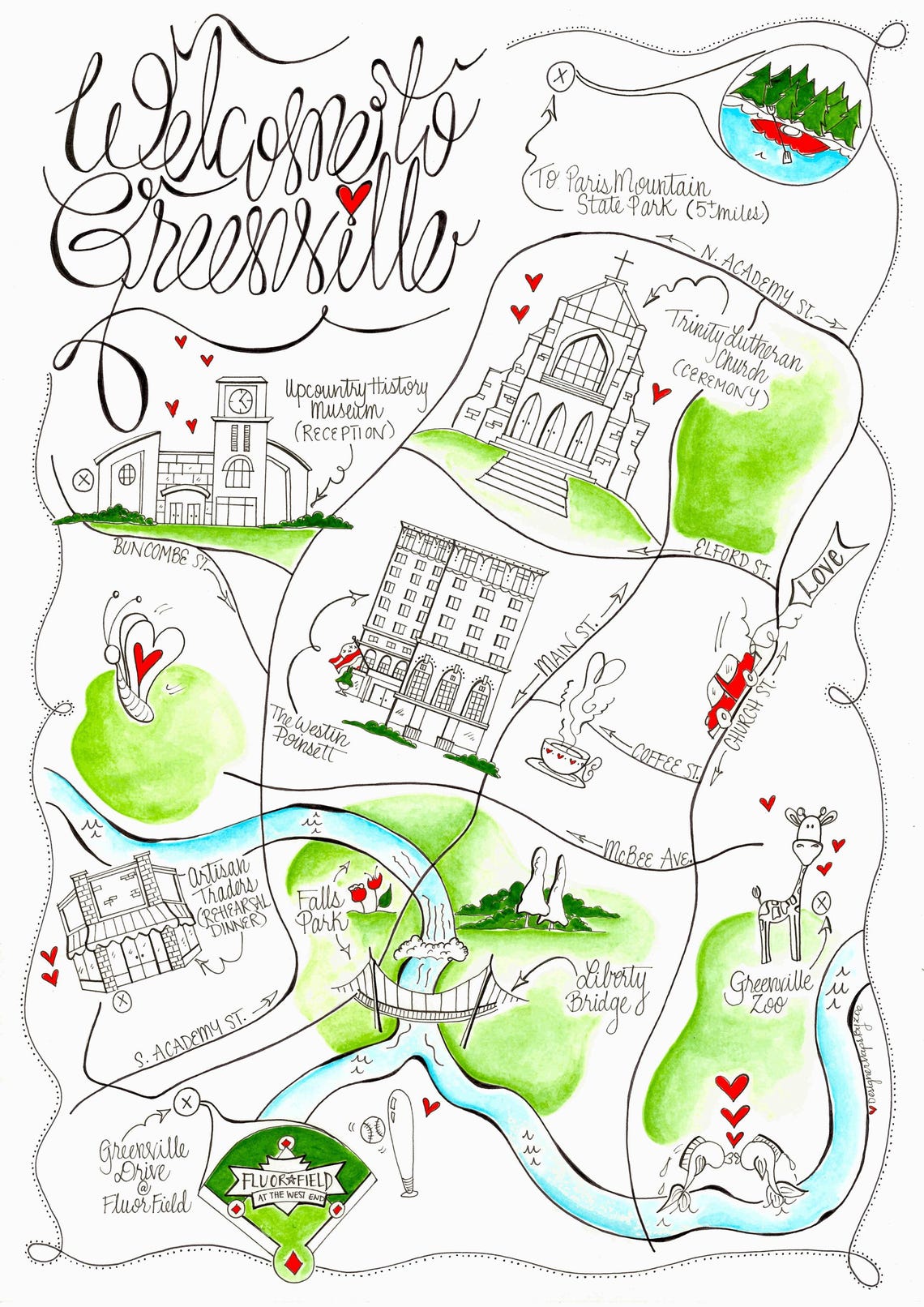 Custom Watercolor Wedding Map Personalized Hand Drawn Wedding Map ...