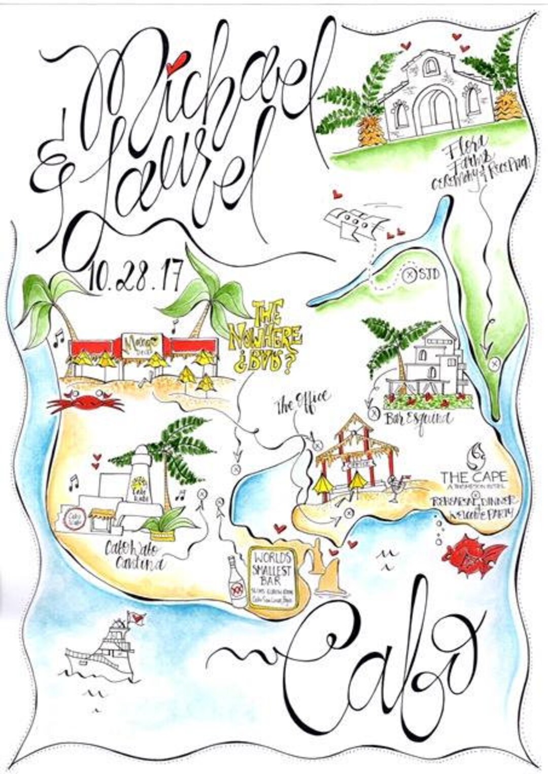 Custom Watercolor Wedding Map Personalized Hand Drawn Wedding Map ...