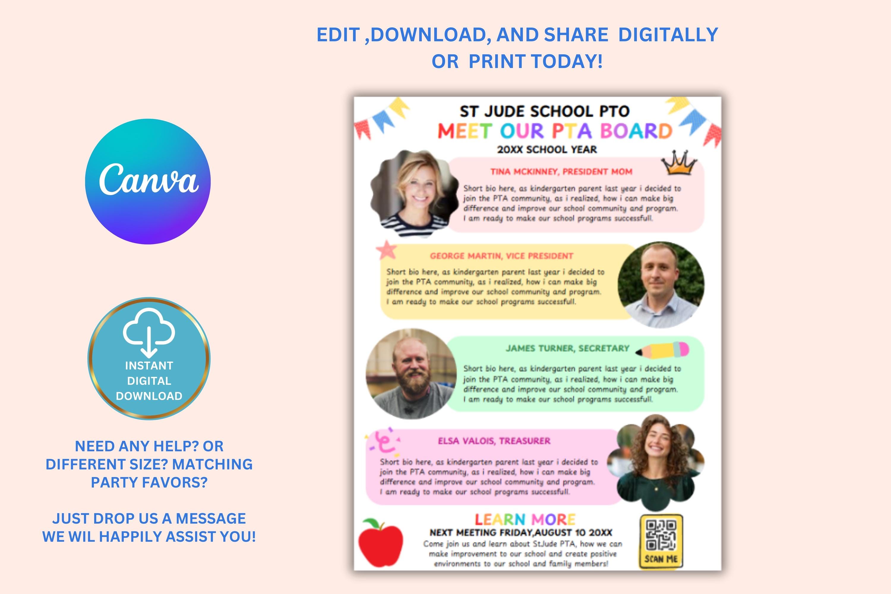 Editable Meet the PTA Board Flyer: School PTO Introductions (digital ...