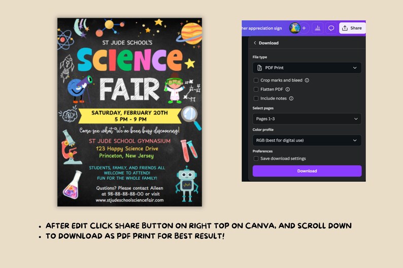 Editable Science Fair Flyer: School Event Canva Template, Digital ...