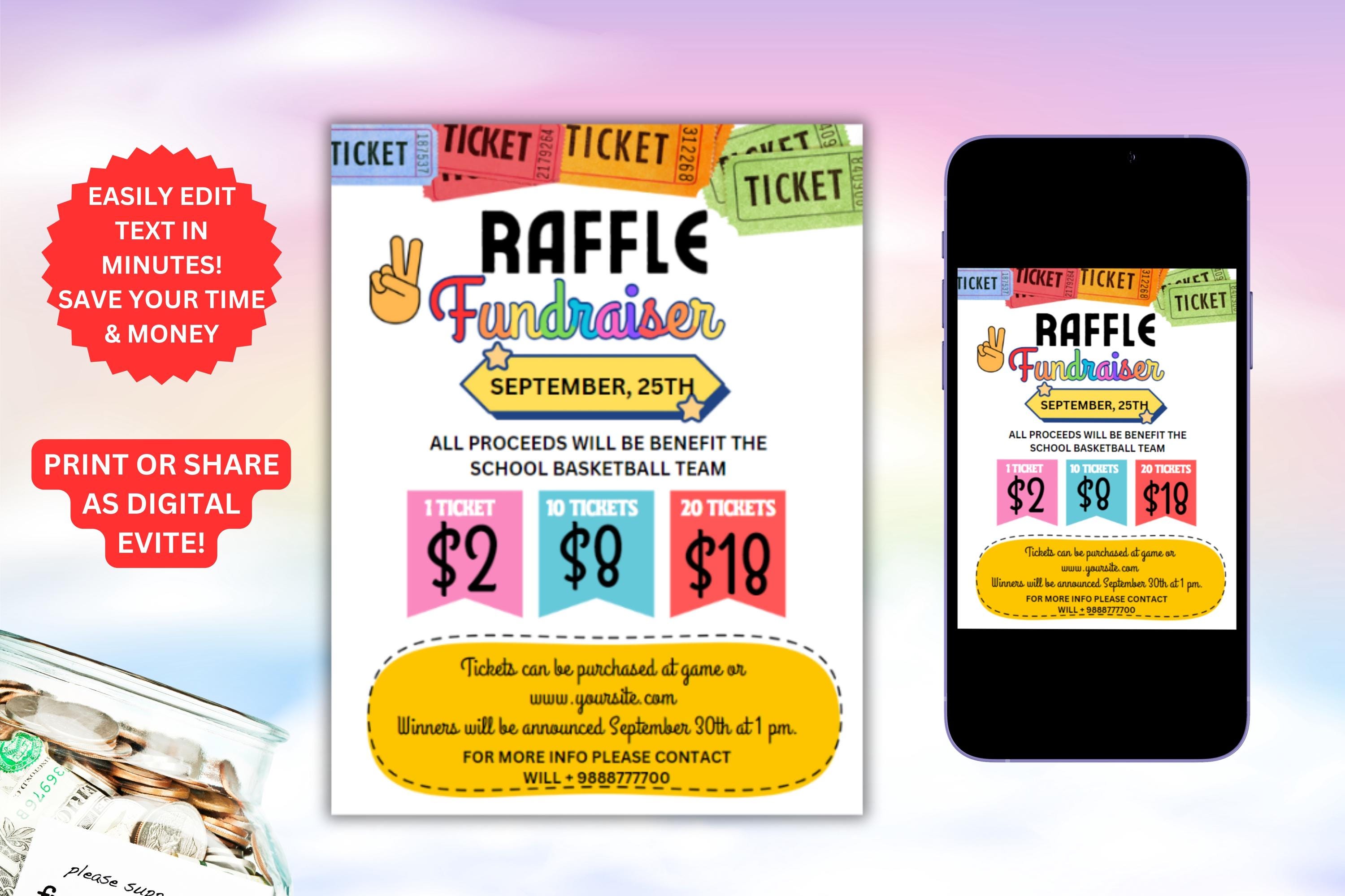 Raffle Fundraiser Flyer - DIY Raffle Ticket Template, Editable ...