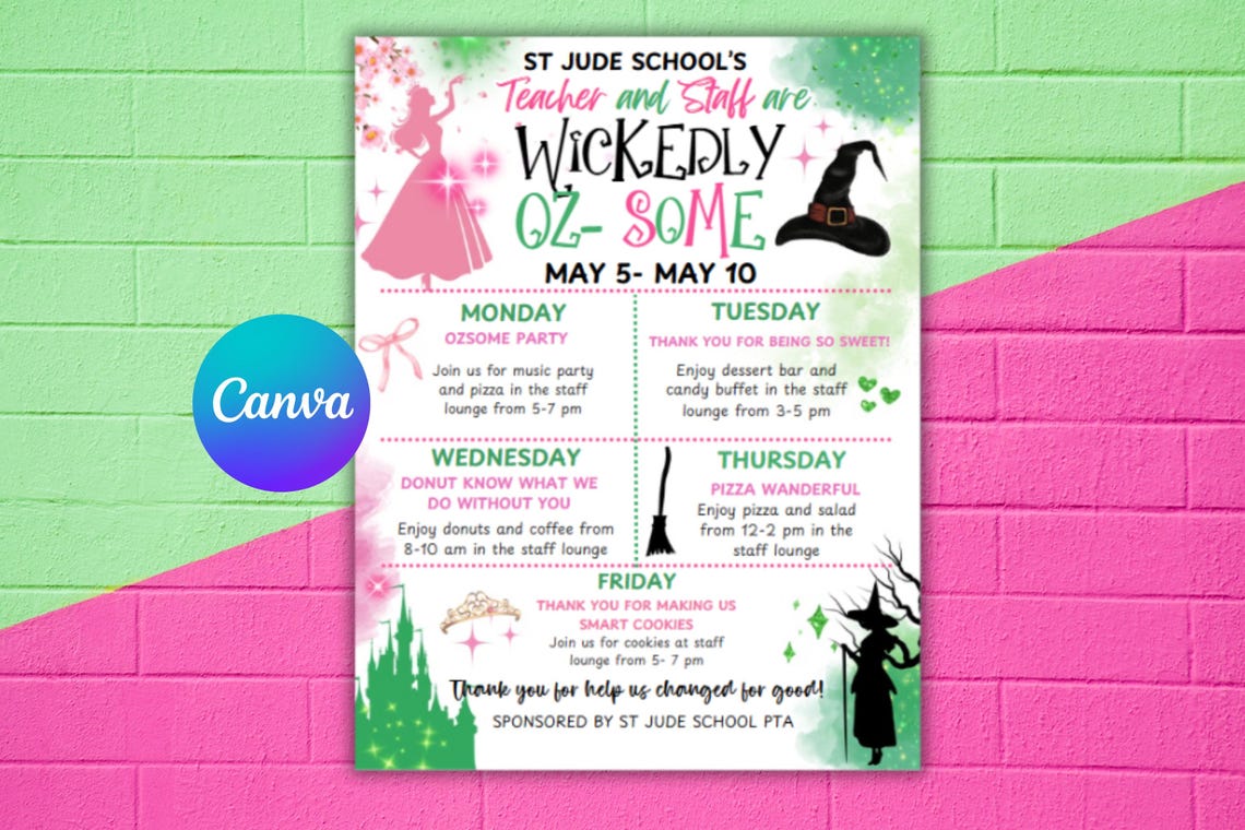 Witch Wizard Teacher Appreciation Flyer: Ozsome Theme, Editable Canva ...