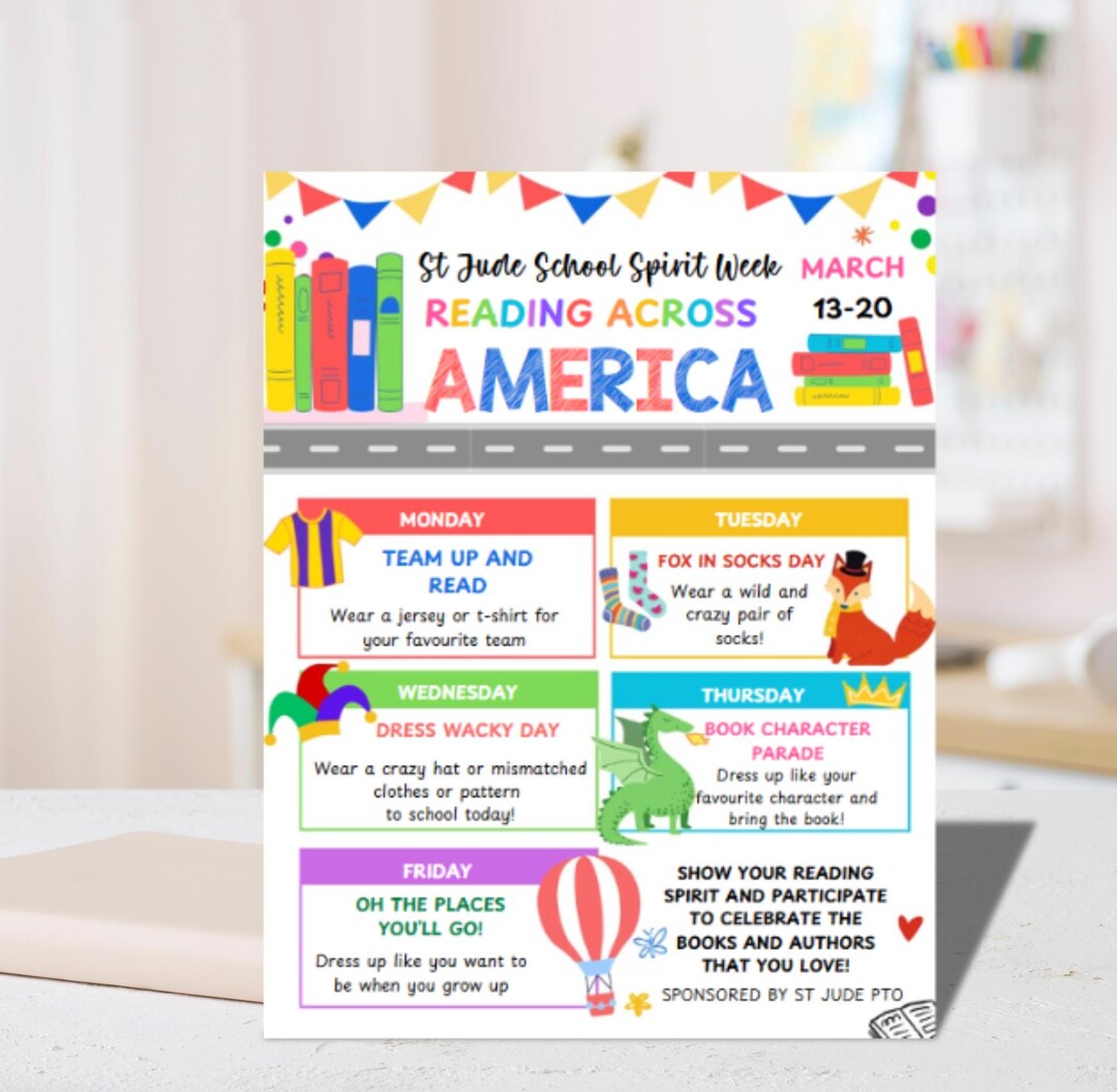 Reading Across America Flyer: School Spirit Week, Editable Canva ...