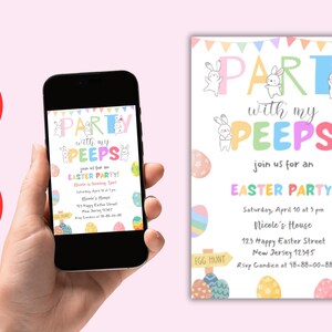 Party With My Peeps Easter Party Invitation, Happy Rabbit Easter Egg ...