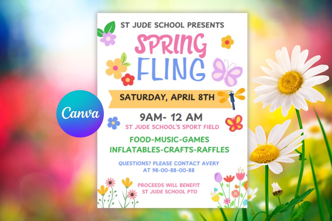 Spring Fling Flyer,spring Fling Festival Fundraiser Template, Canva ...
