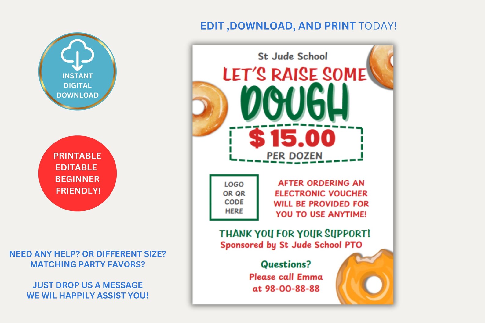 Donut Fundraiser Flyer Template, PTA School Fundraiser, Fundraiser ...