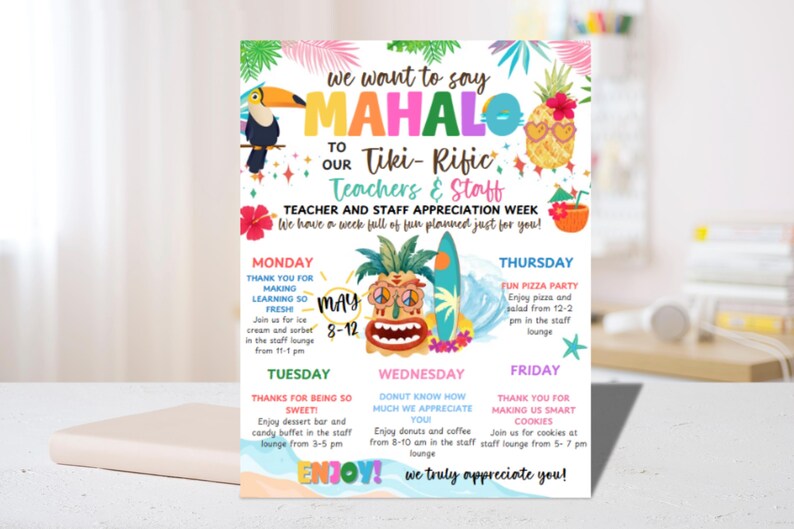 Hawaiian Luau Theme Teacher Staff Appreciation Flyer, Tropical Beach ...
