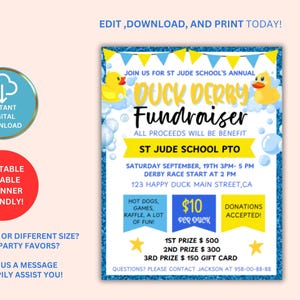 Editable Rubber Duck Derby Race Fundraiser Flyer Template, Pto Pta ...