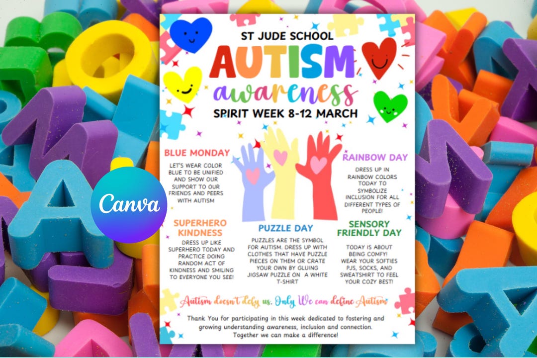 Autism Awareness Spirit Week Itinerary Schedule Template,week Schedule ...