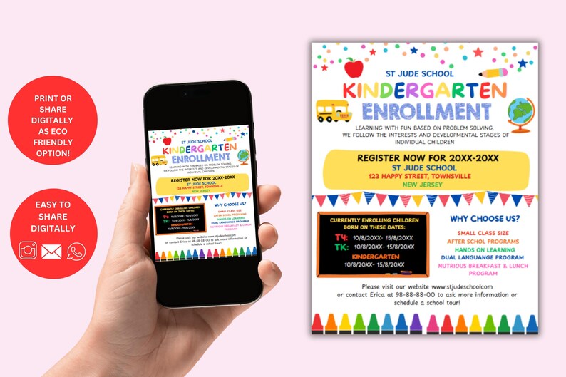 Editable School Enrollment Flyer: Rainbow Design, Back to School Invite ...