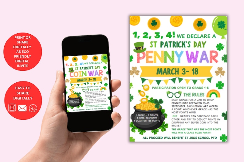 Editable St. Patricks Penny War Flyer Template, Coin Drive Fundraiser ...