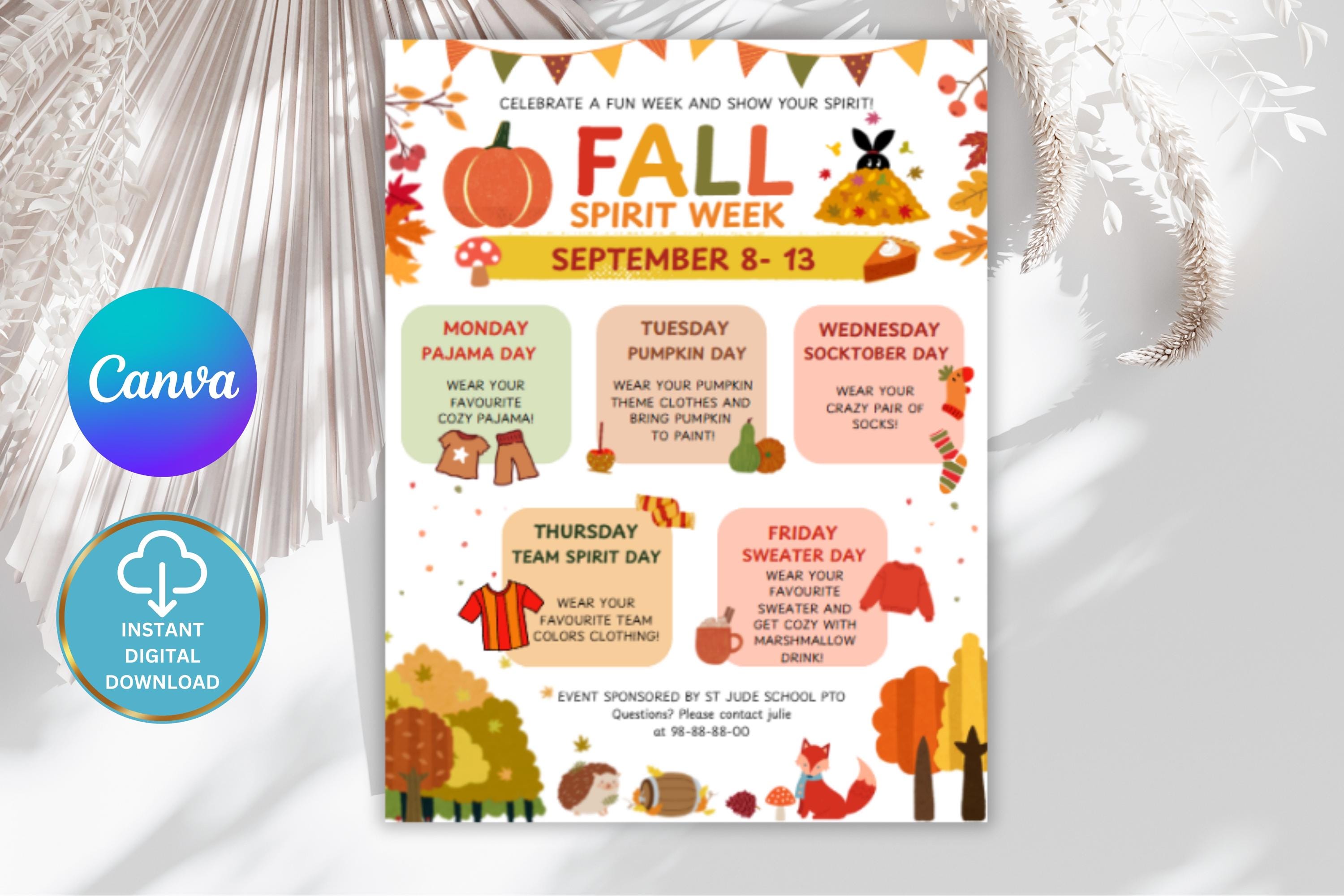 Editable Fall Spirit Week Flyer Autumn Pto Pta Church School Festival ...