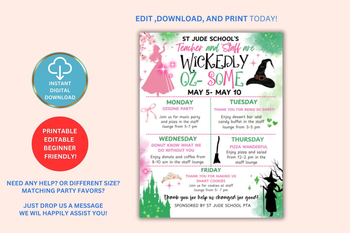 Witch Wizard Teacher Appreciation Flyer: Ozsome Theme, Editable Canva ...