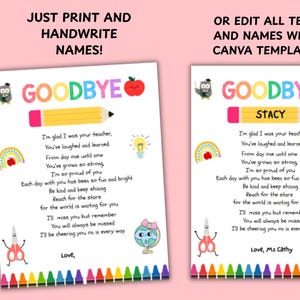 End of Year Poem Gift: Teacher to Student Keepsake (canva Template) - Etsy