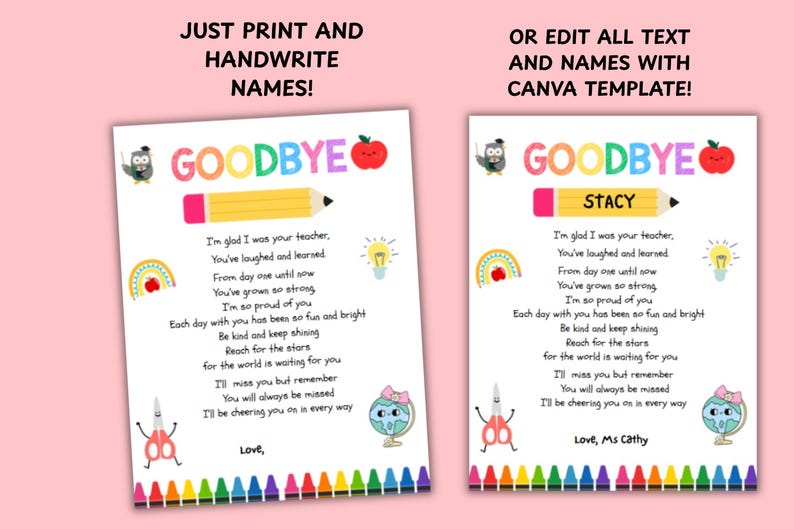 End of Year Poem Gift: Teacher to Student Keepsake (canva Template) - Etsy