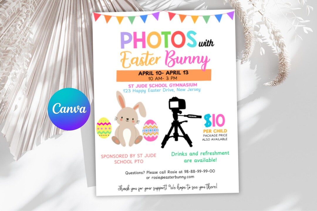 Editable Photo With Easter Bunny Flyer, School Church Community- Canva ...