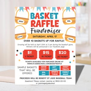 Basket Raffle Flyer Template, Gift Basket Fundraiser Raffle Invitation ...