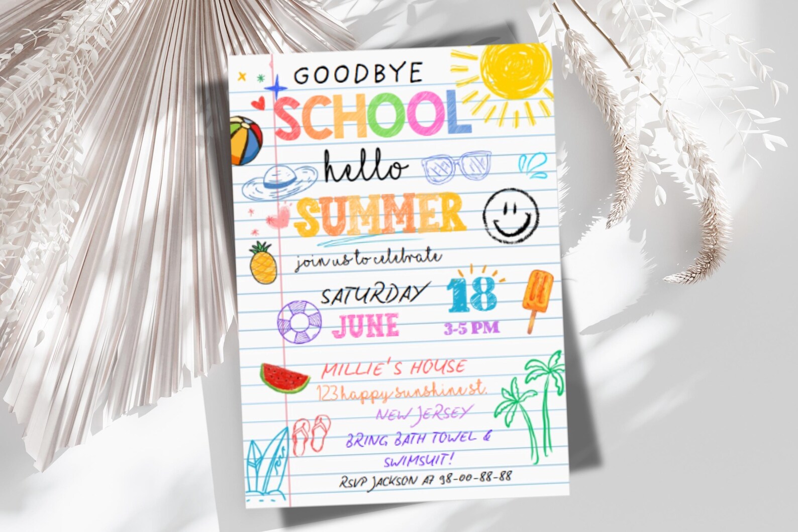 Goodbye School Hello Summer Invitation Template, Printable End of ...