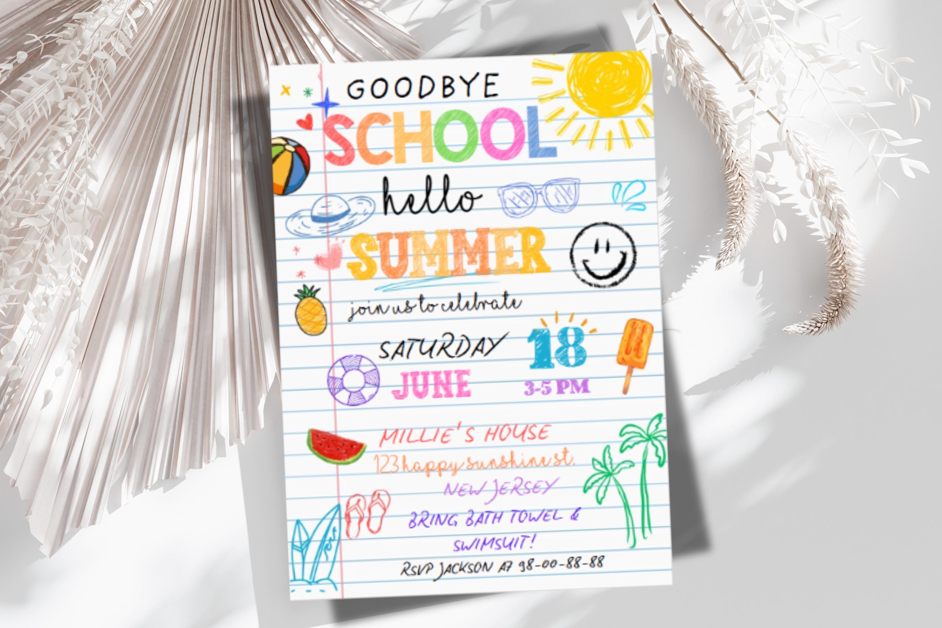 Goodbye School Hello Summer Invitation Template, Printable End of ...