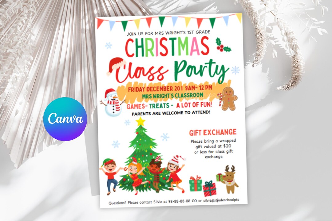 Editable Christmas Class Party Invite,school Celebration - Digital ...