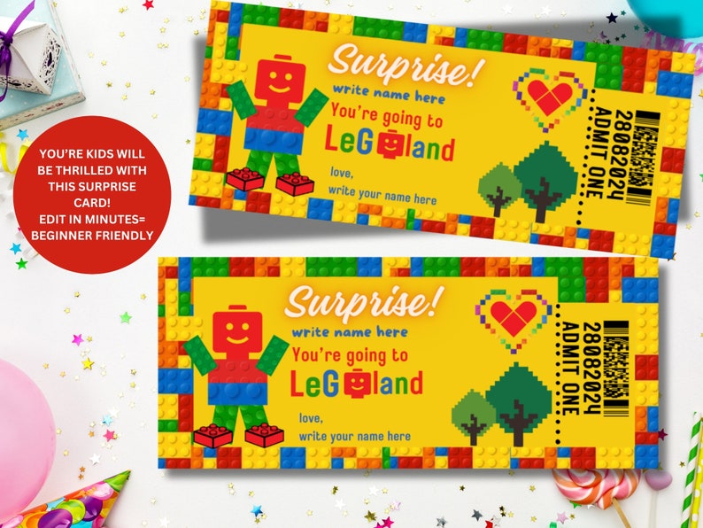 Editable Legoland Surprise Reveal Trip,gift Reveal Card,printable ...