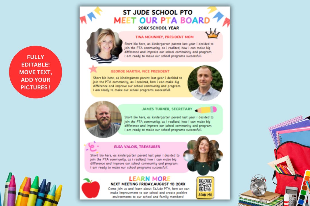 Editable Meet the PTA PTO Board Members Flyer,school Pta Pto ...