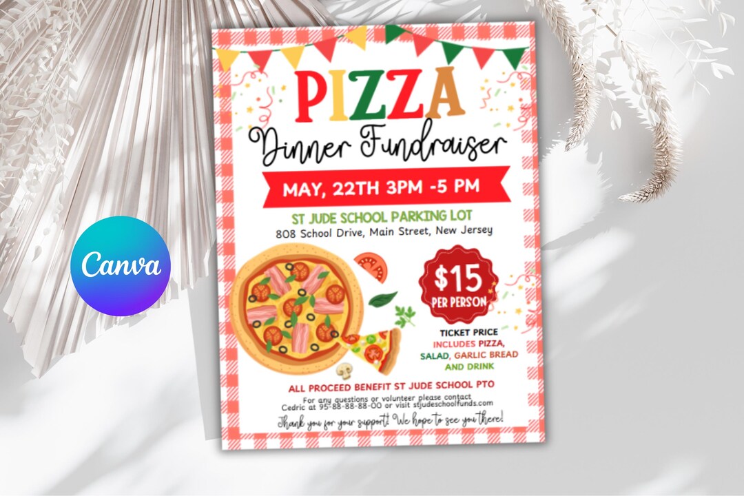 Editable Pizza Dinner Fundraiser Flyer Template- Digital Printable ...