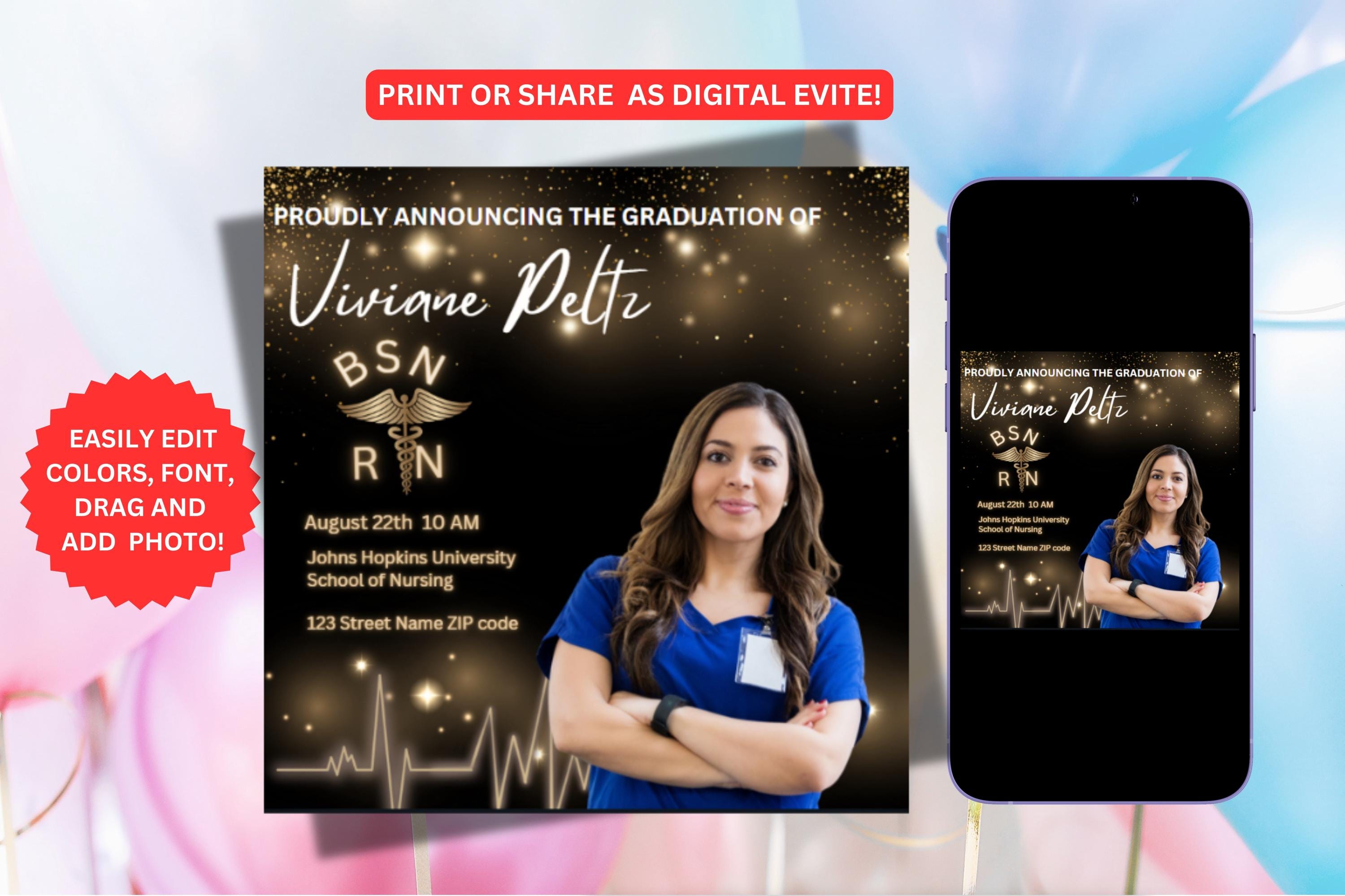 Editable Nursing Graduation Invitation, Registered Nurse Invitation ...