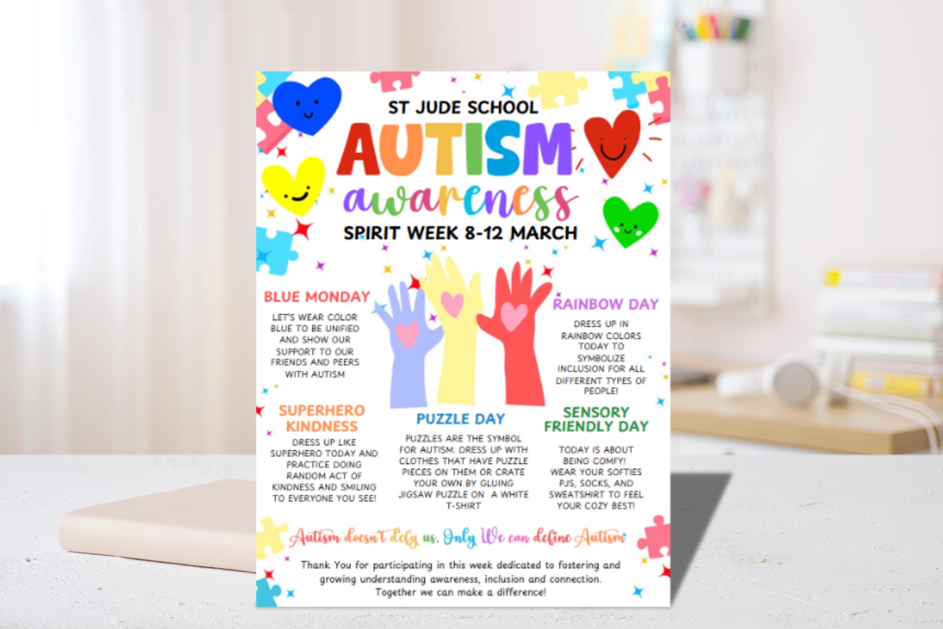 Autism Awareness Spirit Week Itinerary Schedule Template,week Schedule ...