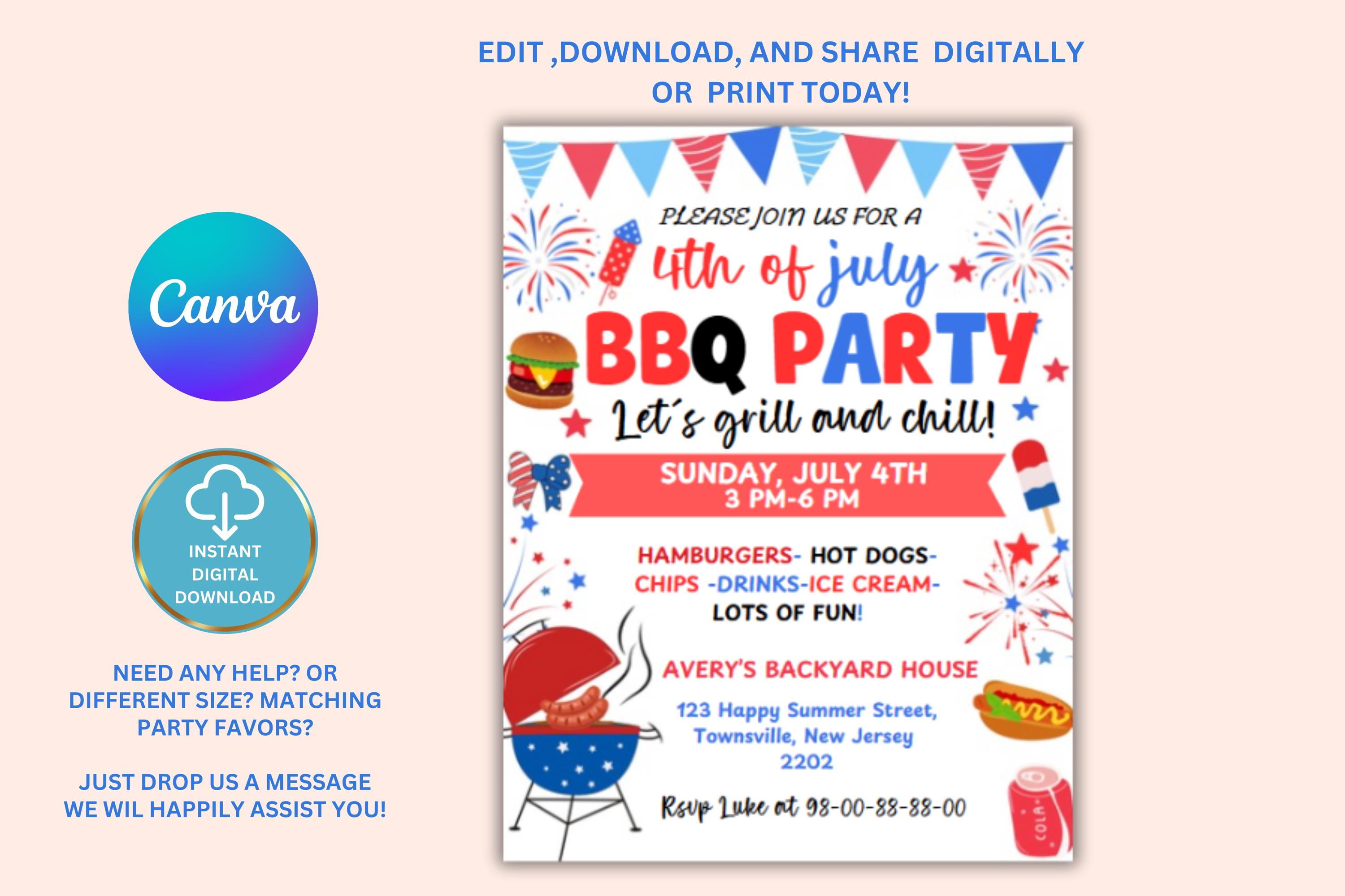 Editable 4th July BBQ Party Template, Summer Cookout Flyer, Grill Chill ...