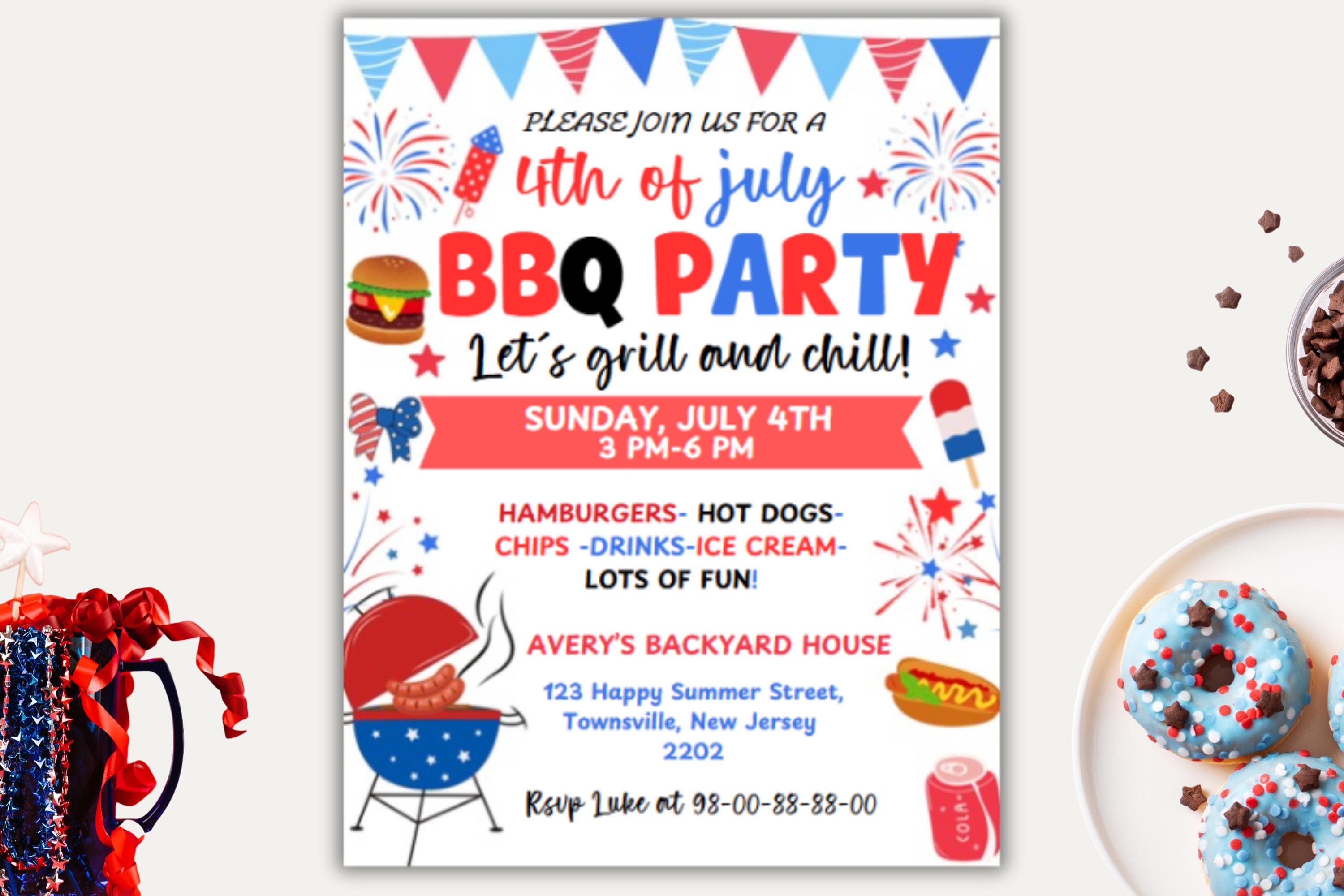 Editable 4th July BBQ Party Template, Summer Cookout Flyer, Grill Chill ...