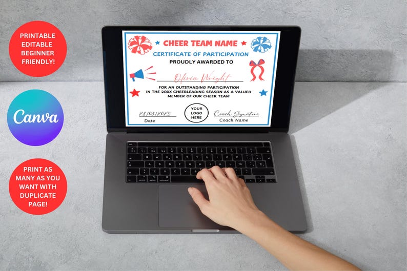 Editable Cheerleading Award Certificate: Canva Template (digital ...