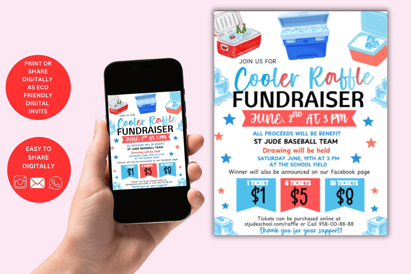 Cooler Raffle Ticket Fundraiser Flyer, Food Drink Raffle Fundraiser ...