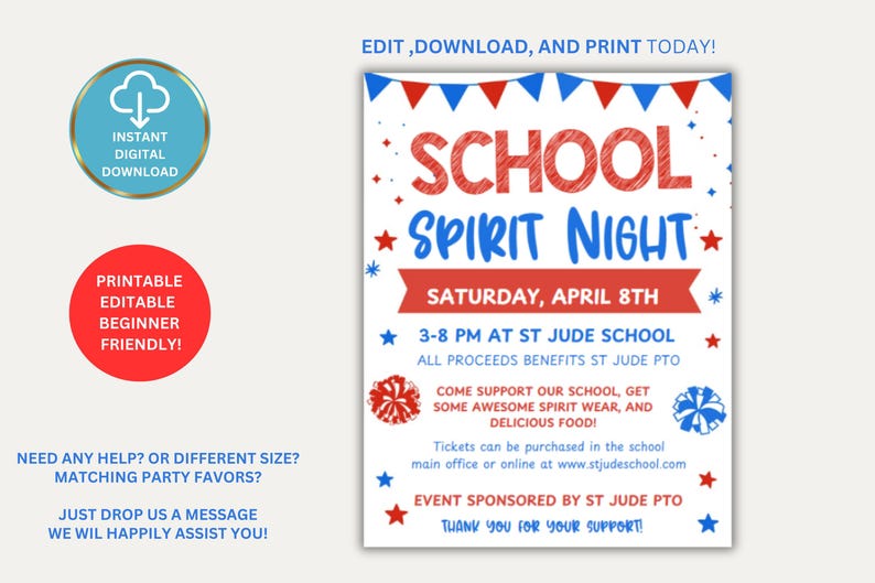 School Spirit Night Flyer Template, Spirit Fundraiser Invitation,canva ...