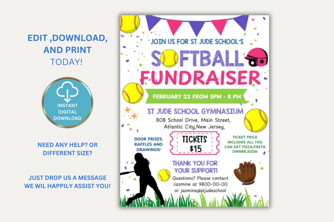 Softball Fundraiser Flyer Template: Editable School Event Canva ...