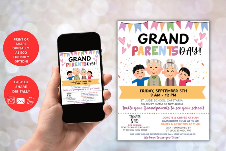 Editable Grandparents Day Invitation Flyer: School Event Printable ...