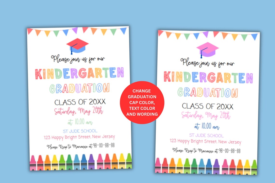 Editable Kindergarten Graduation Invitation: Printable Canva Template ...