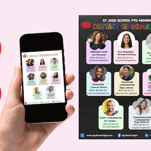 Editable PTA PTO Member Contact Template: School Printable Canva ...