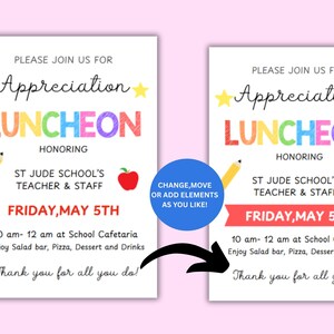 Editable Teacher Staff Appreciation Luncheon Invitation- Canva Template ...