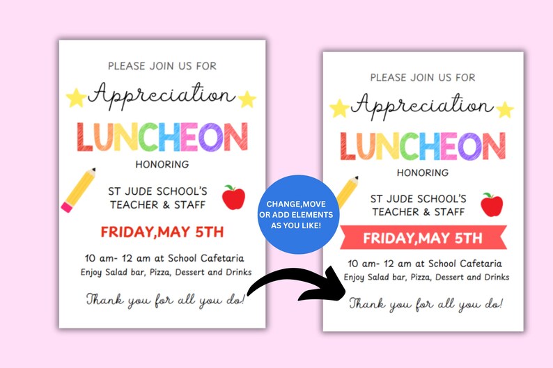 Editable Teacher Staff Appreciation Luncheon Invitation- Canva Template ...