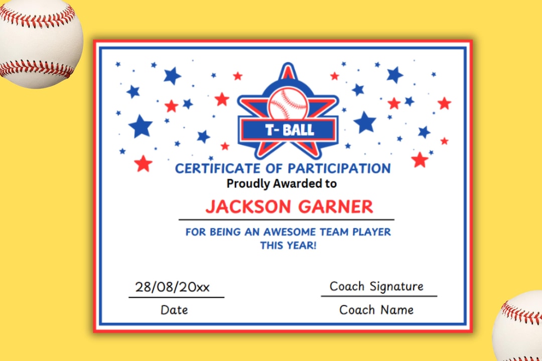 EDITABLE T-ball Award Certificates,team Baseball Awards, Little League ...