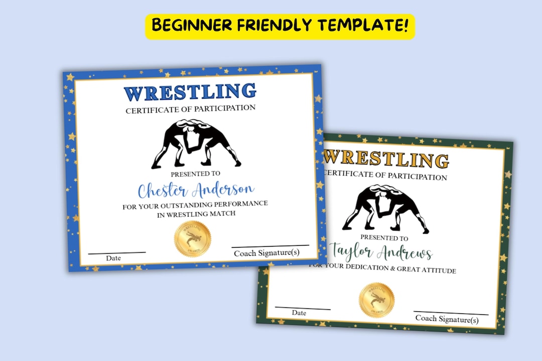 Editable Wrestling Award Certificate: Printable Team Participation ...