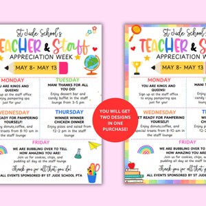 Teacher Appreciation Week Itinerary Flyer: Editable Canva Template ...