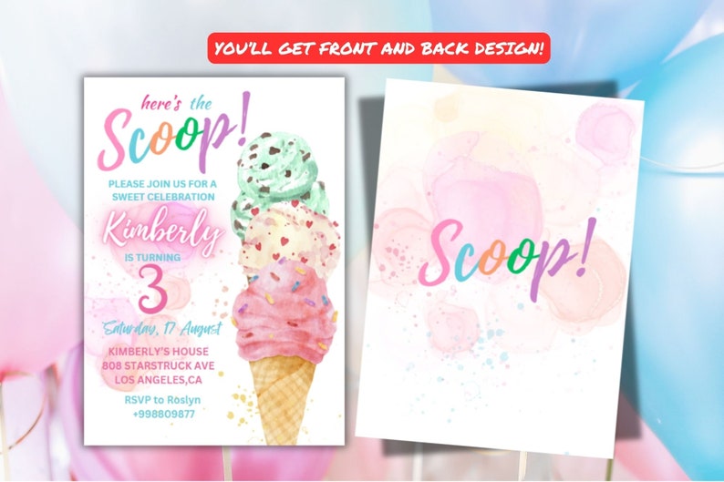 Ice Cream Scoop Birthday Invitation,here's the Scoop Invite,scoop ...