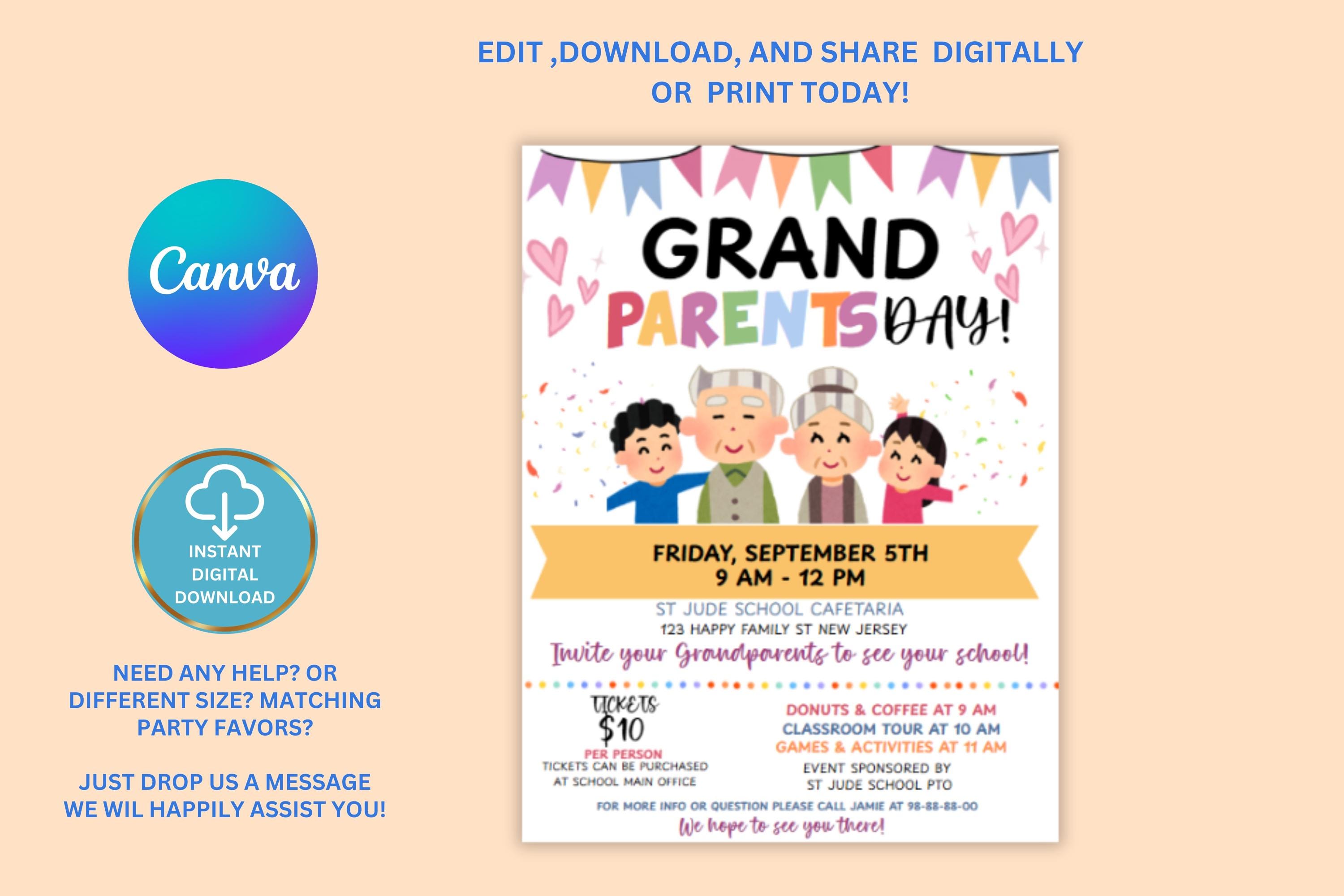 Editable Grandparents Day Invitation Flyer: School Event Printable ...