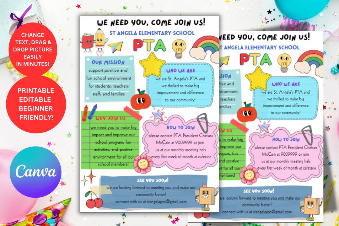 Pta Flyer,pta PTO Flyer Template,pta Template Editable Printable ...