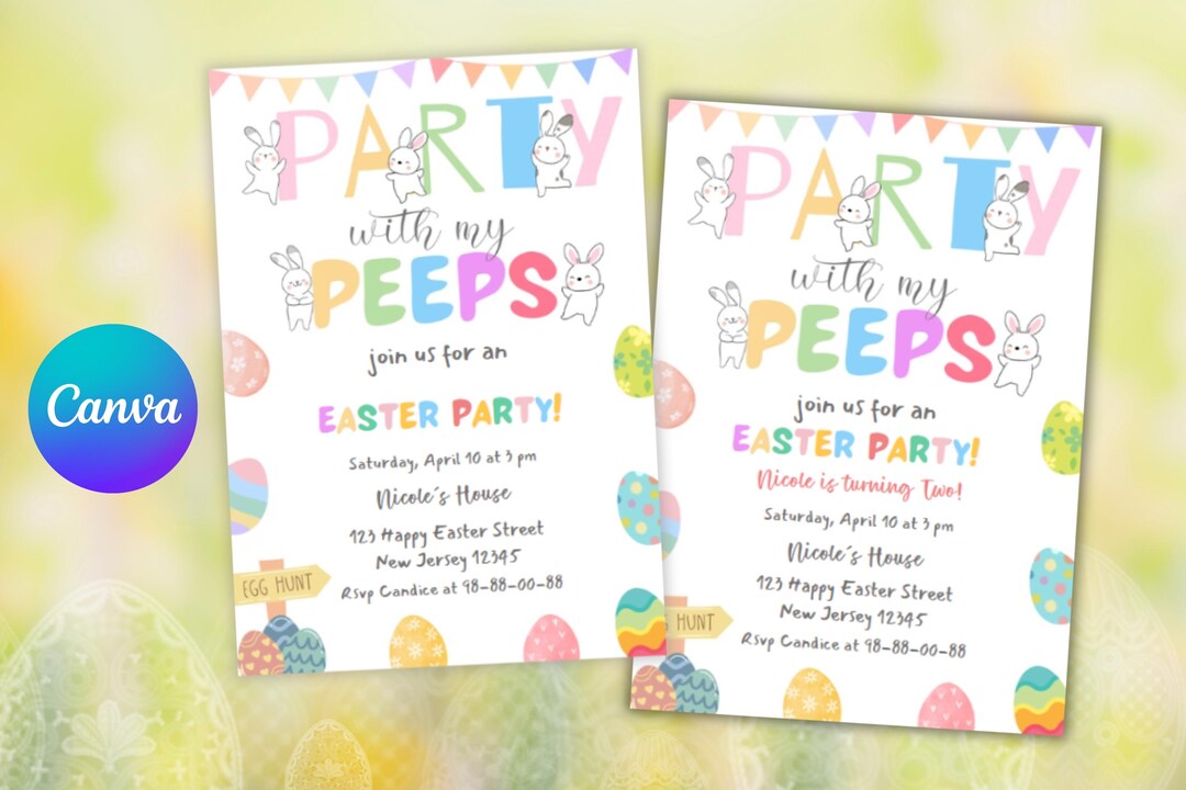 Party With My Peeps Easter Party Invitation, Happy Rabbit Easter Egg ...