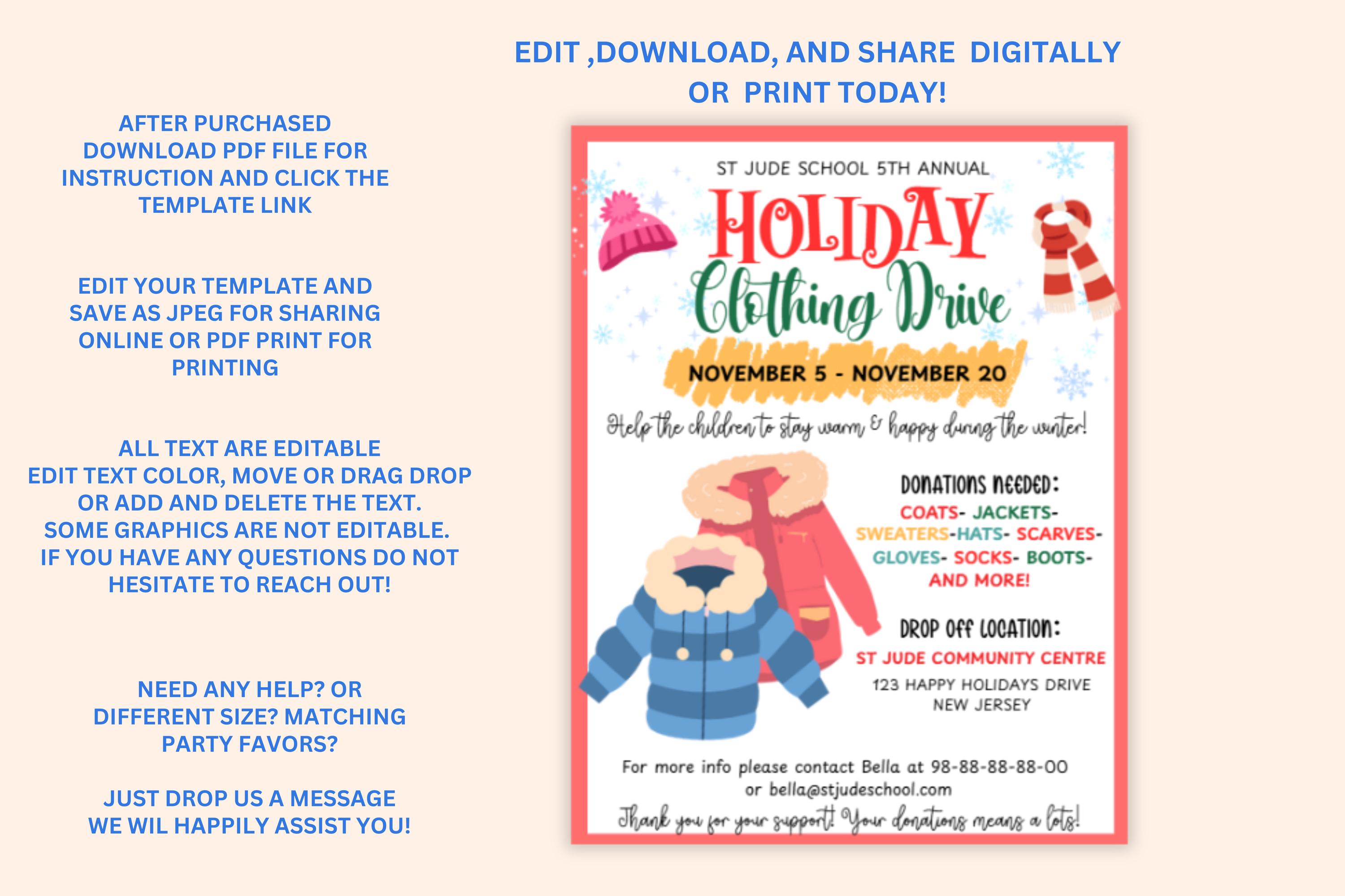 Editable Holiday Winter Clothing Drive Flyer: School Church Charity ...
