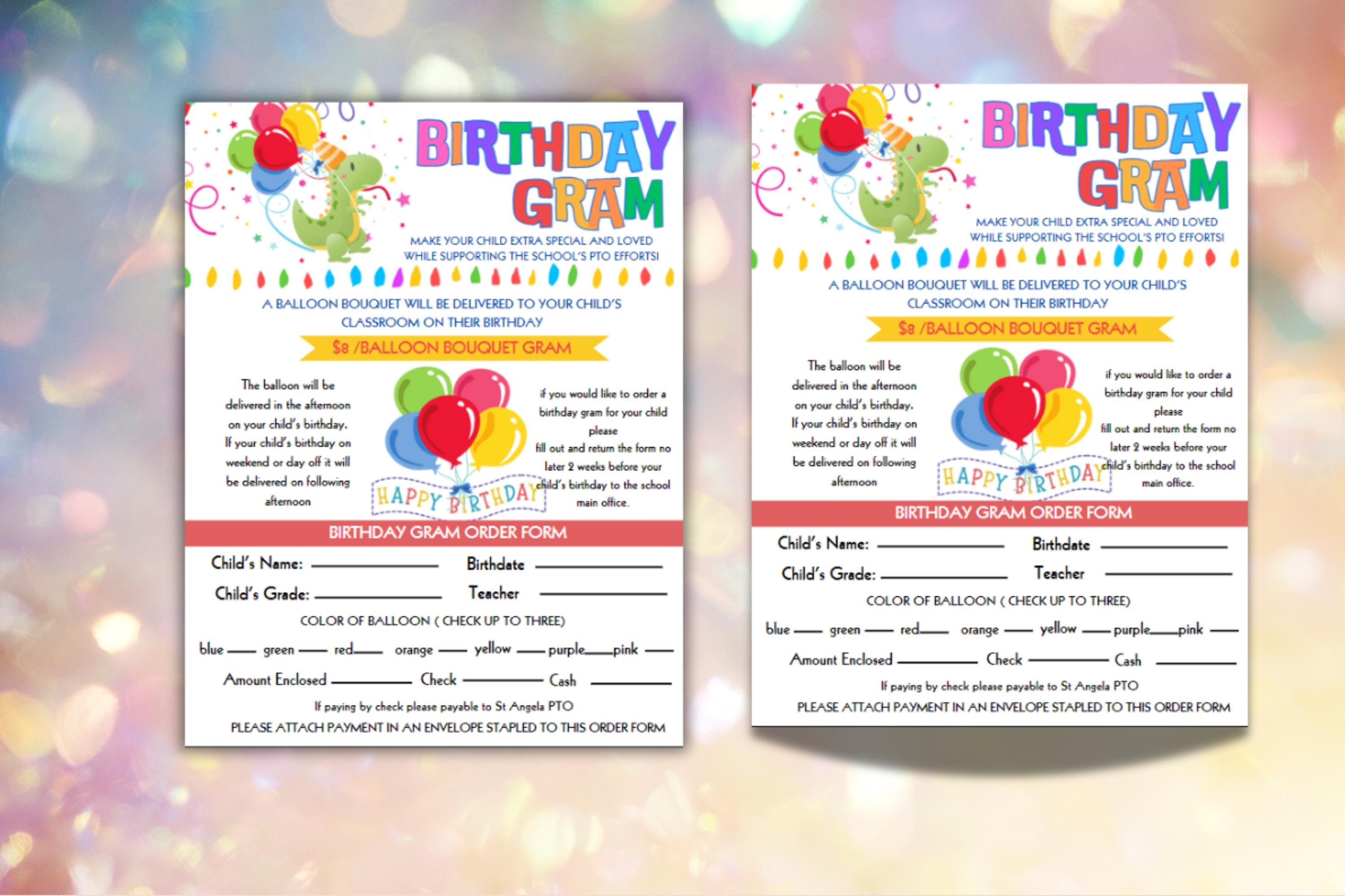 Editable Birthday Gram Flyer: School Fundraiser Template (digital ...