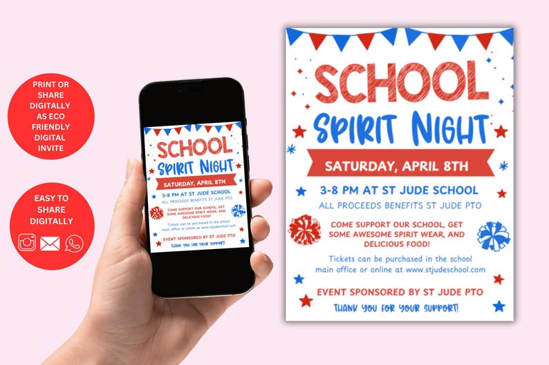 School Spirit Night Flyer Template, Spirit Fundraiser Invitation,canva ...